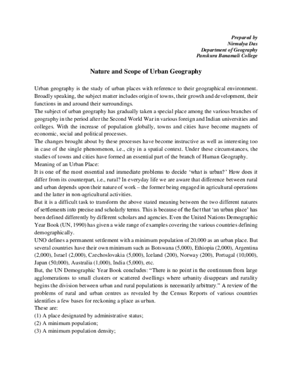 (PDF) Nature and Scope of Urban Geography