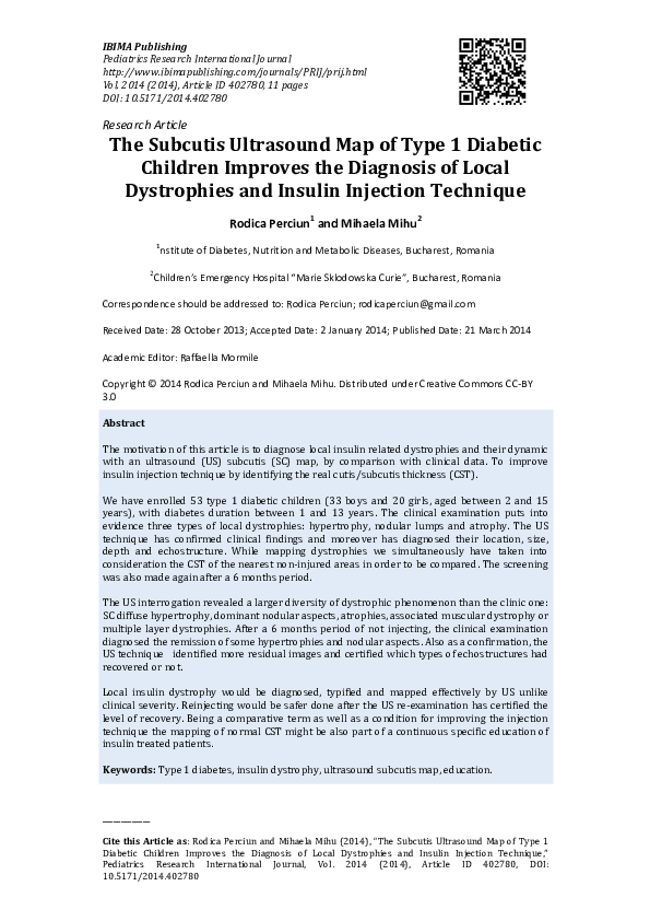(PDF) The Subcutis Ultrasound Map of Type 1 Diabetic Children Improves ...