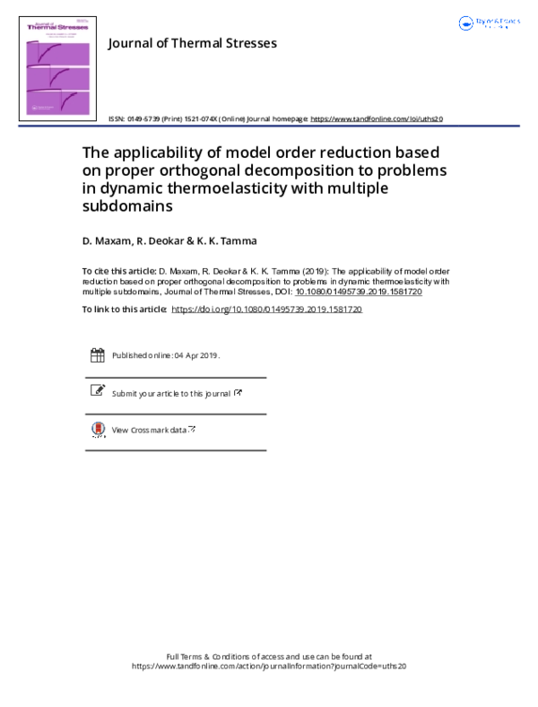 Pdf The Applicability Of Model Order Reduction Based On Proper Orthogonal Decomposition To