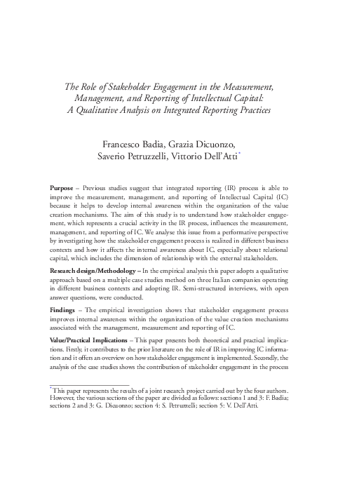 (PDF) The Role of Stakeholder Engagement in the Measurement, Management and Reporting of ...
