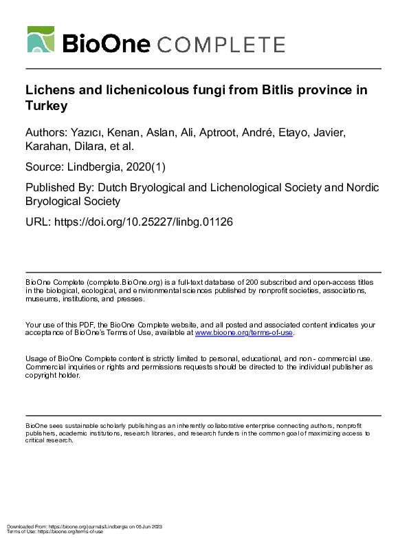 (PDF) Lichens and lichenicolous fungi from Bitlis province in Turkey