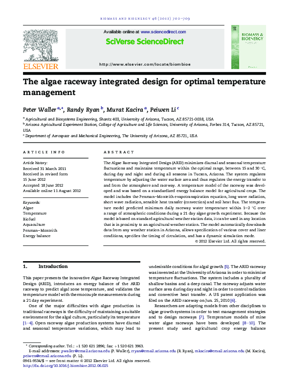 (PDF) The algae raceway integrated design for optimal temperature ...