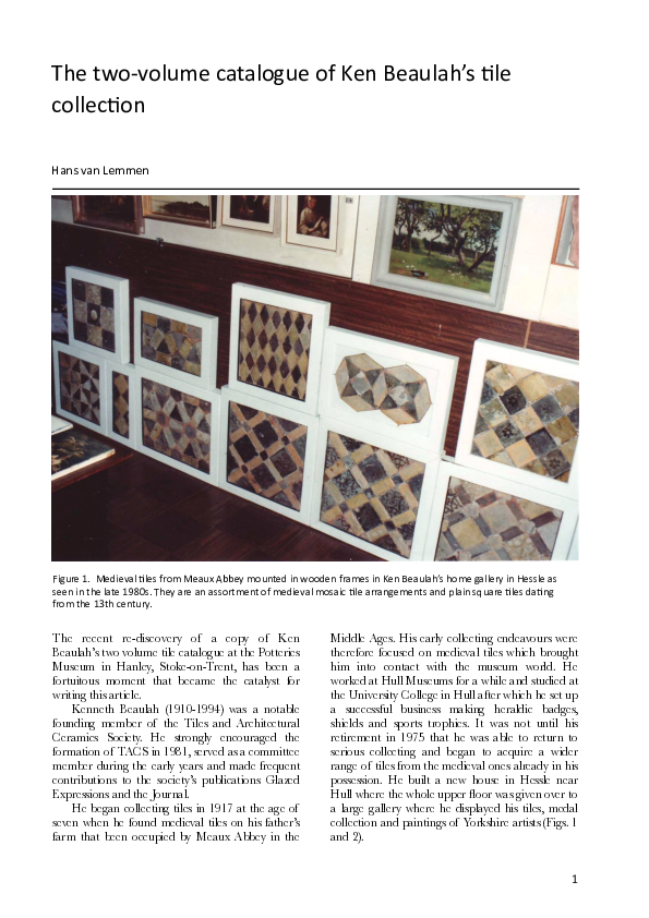 (PDF) The two-volume catalogue of Ken Beaulah's tile collection