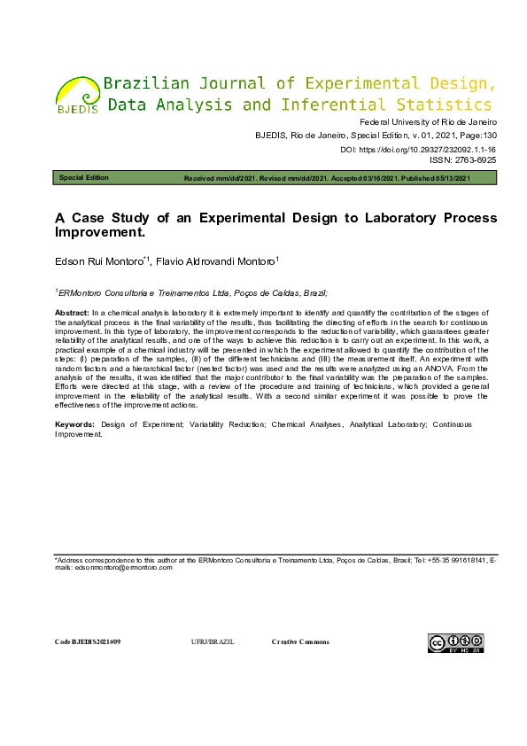 (PDF) A Case Study of an Experimental Design to Laboratory Process ...