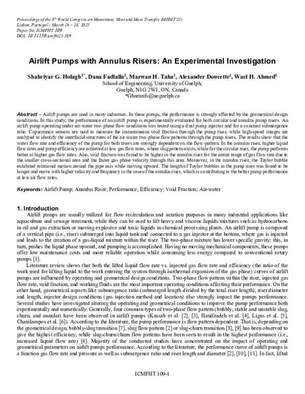 (PDF) Airlift Pumps with Annulus Risers: An Experimental Investigation