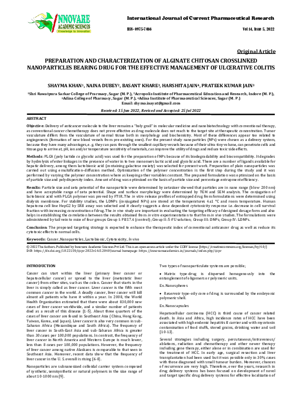 (PDF) Preparation and Characterization of Alginate Chitosan Crosslinked Nanoparticles Bearing ...