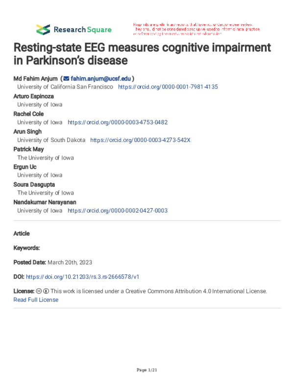 (PDF) Resting-state EEG measures cognitive impairment in Parkinson’s disease