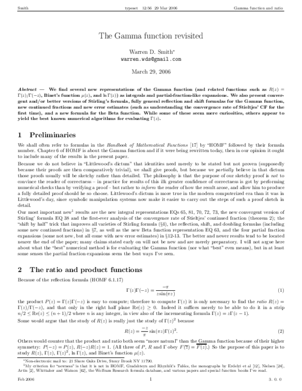 (PDF) The Gamma function revisited