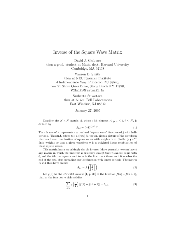 (PDF) Inverse of the Square Wave Matrix