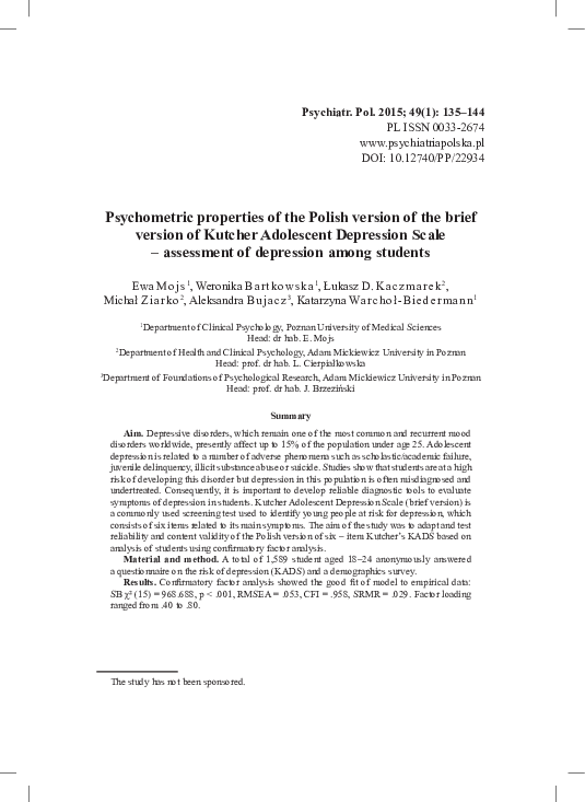 (PDF) Psychometric properties of the Polish version of the brief ...