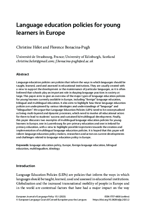 (PDF) Language education policies for young learners in Europe
