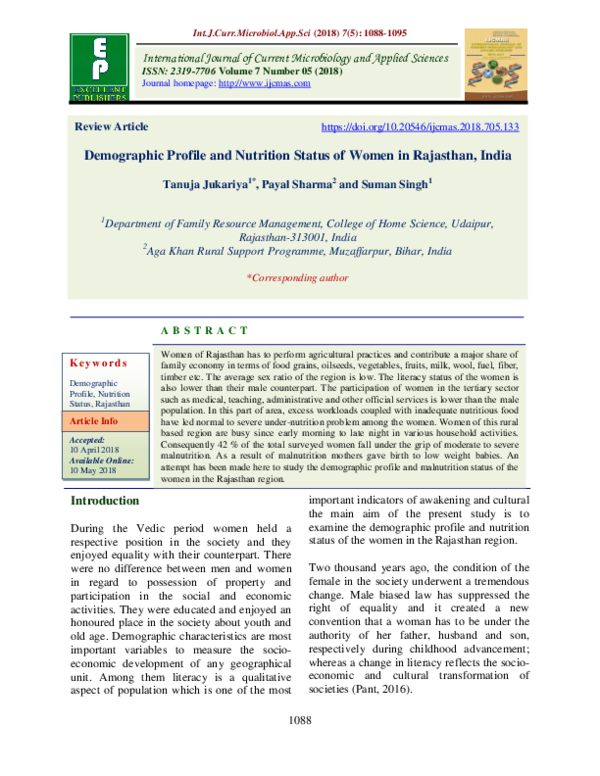 (PDF) Demographic Profile and Nutrition Status of Women in Rajasthan, India