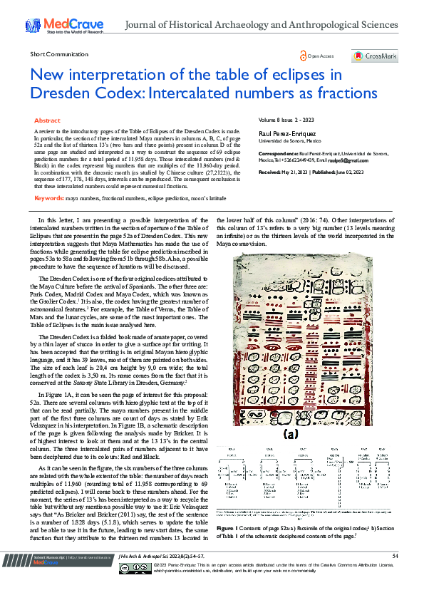 (PDF) New interpretation of the table of eclipses in Dresden Codex: Intercalated numbers as ...