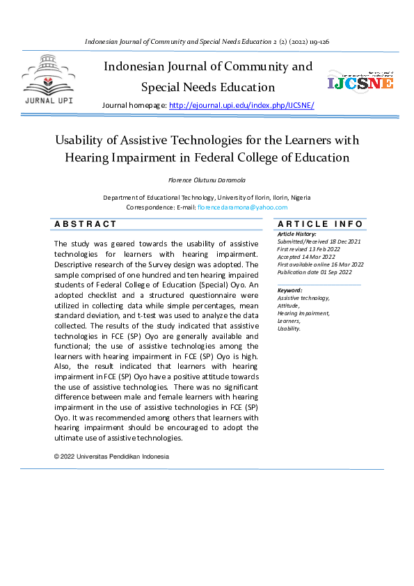 (PDF) Usability of Assistive Technologies for the Learners with Hearing ...