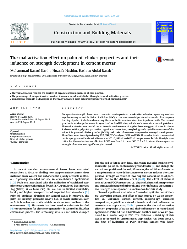 (PDF) Thermal activation effect on palm oil clinker properties and ...