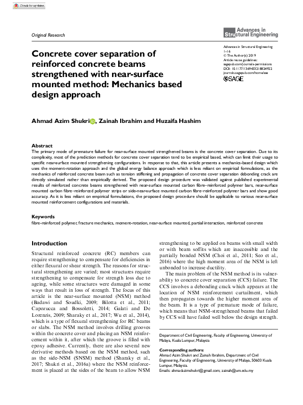 (PDF) Concrete cover separation of reinforced concrete beams ...
