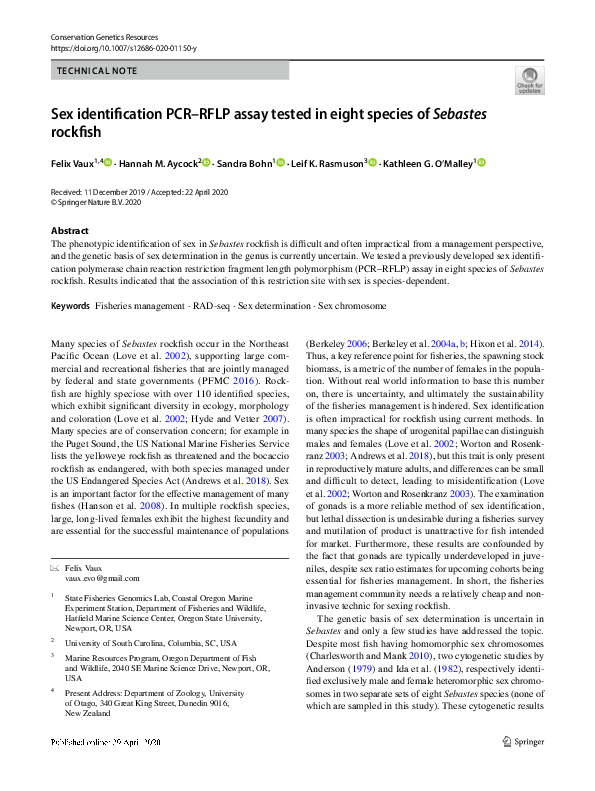 Pdf Sex Identification Pcr Rflp Assay Tested In Eight Species Of