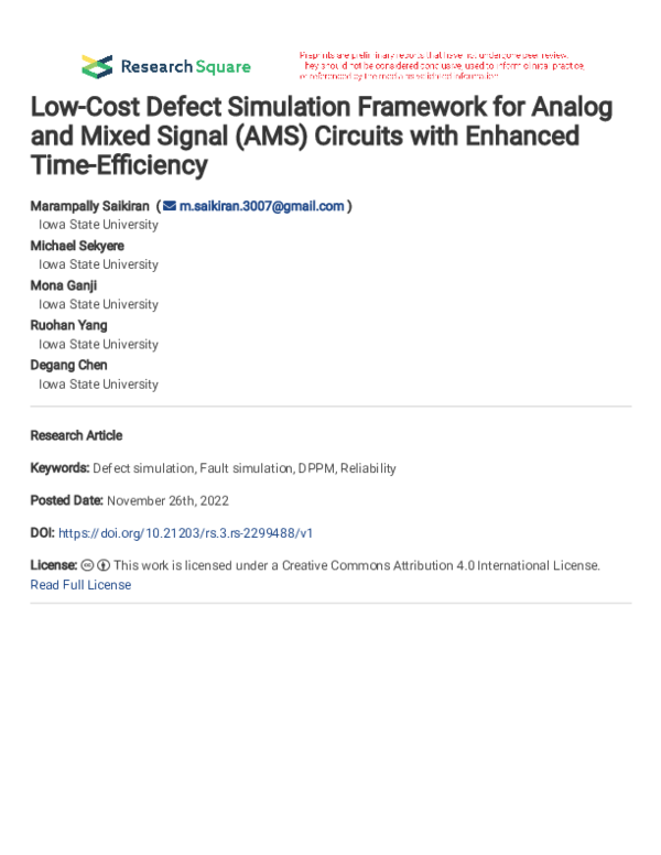 Pdf Low Cost Defect Simulation Framework For Analog And Mixed Signal Ams Circuits With