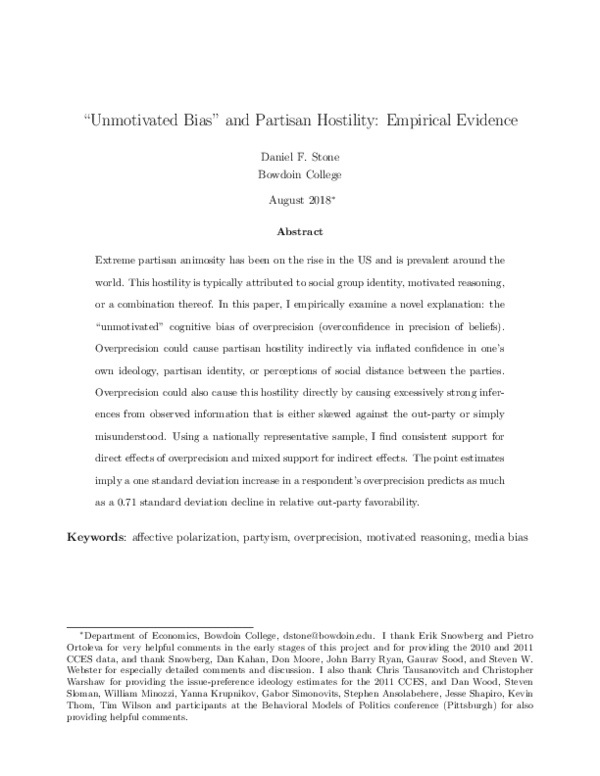 (PDF) “Unmotivated Bias” and Partisan Hostility: Empirical Evidence