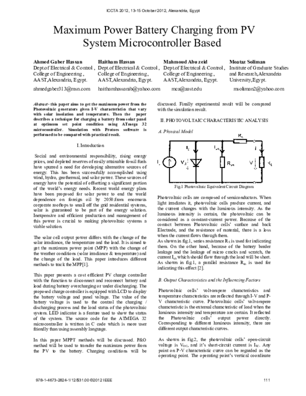 (PDF) Maximum power battery charging from PV system microcontroller based