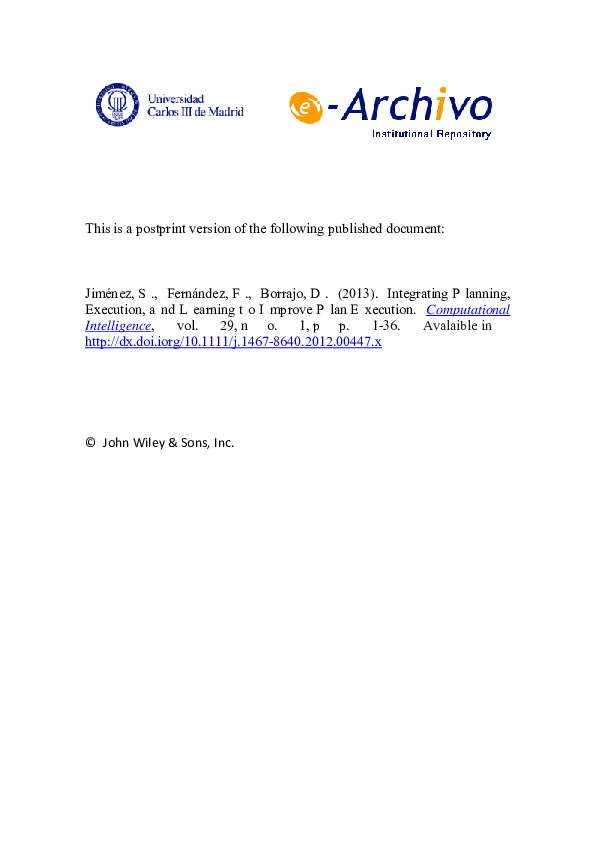 (PDF) Integrating Planning, Execution, and Learning to Improve Plan Execution