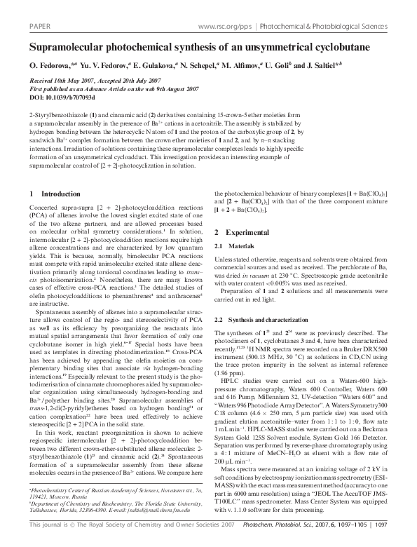 (PDF) Supramolecular photochemical synthesis of an unsymmetrical ...