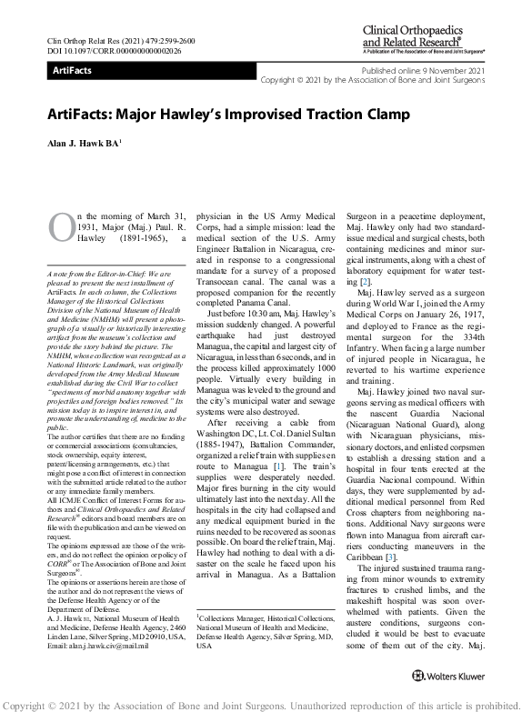(PDF) ArtiFacts: Major Hawley’s Improvised Traction Clamp