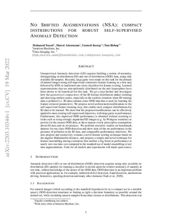 Pdf No Shifted Augmentations Nsa Compact Distributions For Robust Self Supervised Anomaly