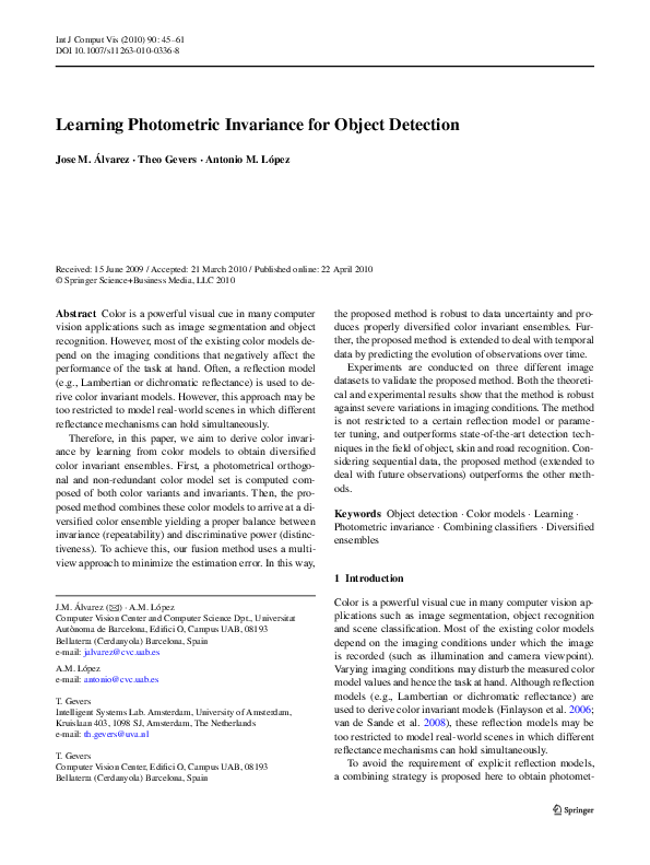 (PDF) Learning Photometric Invariance for Object Detection