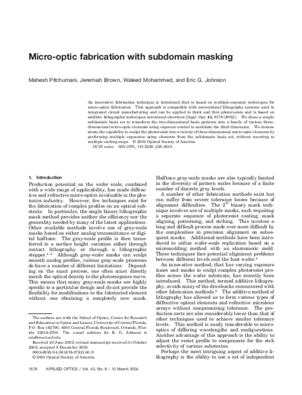 (PDF) Micro-Optic Fabrication with Subdomain Masking