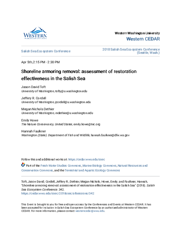 (PDF) Shoreline armoring removal: assessment of restoration ...