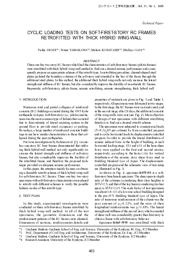 (PDF) Cyclic Loading Tests on Soft-First-Story RC Frames Retrofitted ...