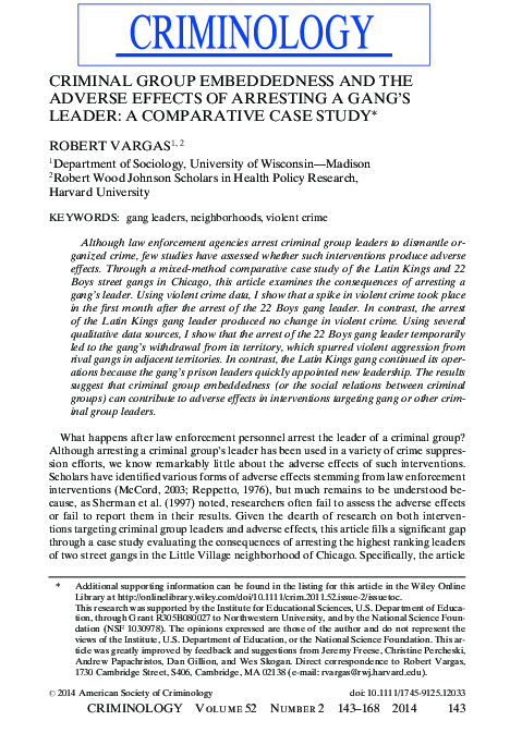 (PDF) Criminal Group Embeddedness and the Adverse Effects of Arresting ...