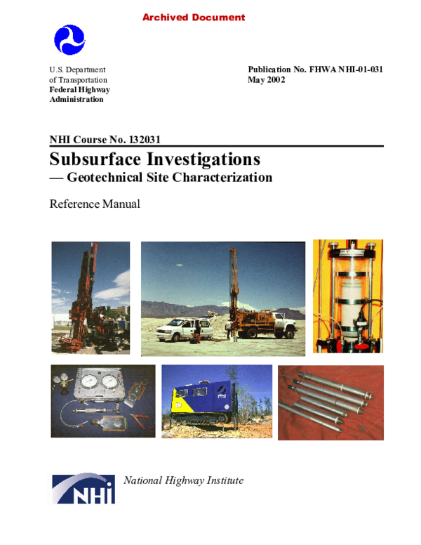(PDF) Subsurface investigations-geotechnical site characteriza-tion