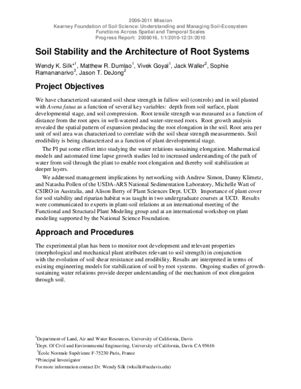 (PDF) Soil Stability and the Architecture of Root Systems