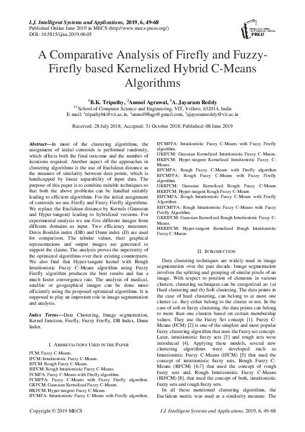 (PDF) A Comparative Analysis of Firefly and FuzzyFirefly based Kernelized Hybrid C-Means Algorithms