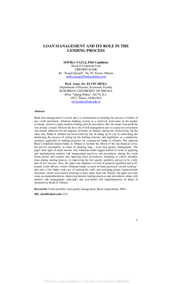 (PDF) Loan Management and its Role in the Lending Process