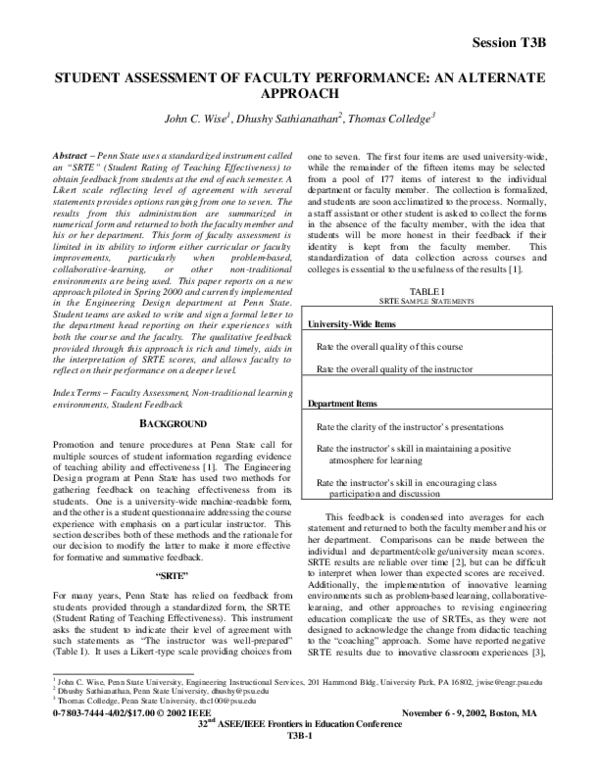(PDF) Student assessment of faculty performance: an alternate approach