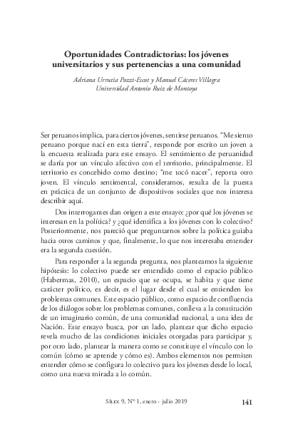 (PDF) Oportunidades Contradictorias: los jóvenes universitarios y sus pertenencias a una comunidad