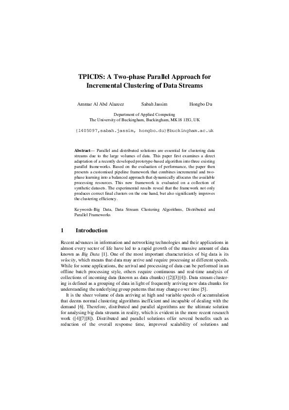 (PDF) TPICDS: A Two-Phase Parallel Approach for Incremental Clustering of Data Streams
