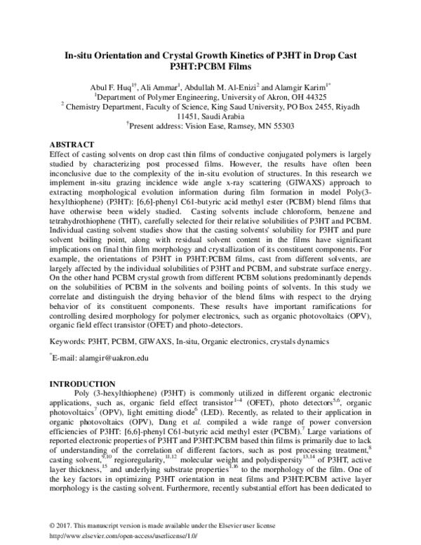 (PDF) In-situ orientation and crystal growth kinetics of P3HT in drop ...
