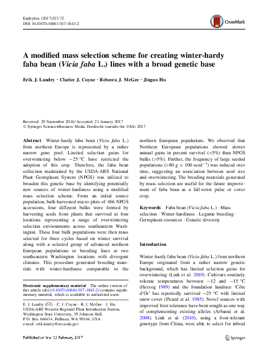 (PDF) A modified mass selection scheme for creating winter-hardy faba bean (Vicia faba L.) lines ...