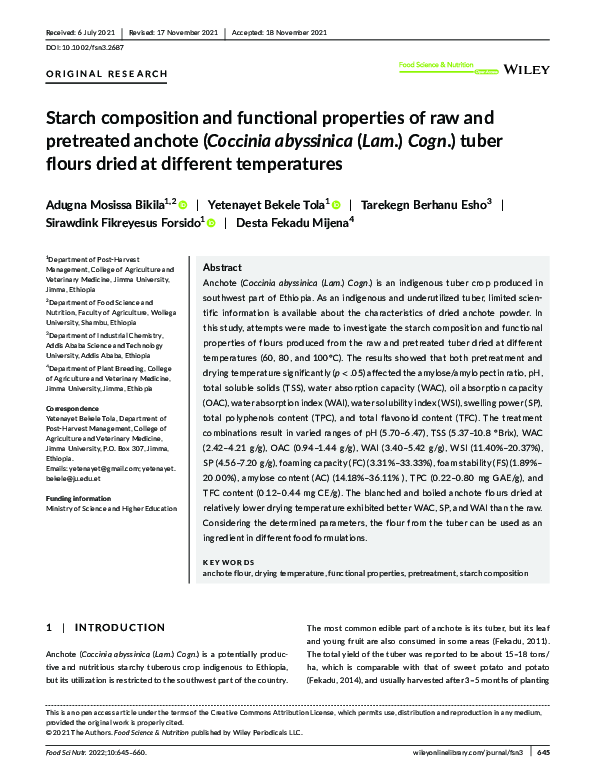 (PDF) Starch composition and functional properties of raw and ...