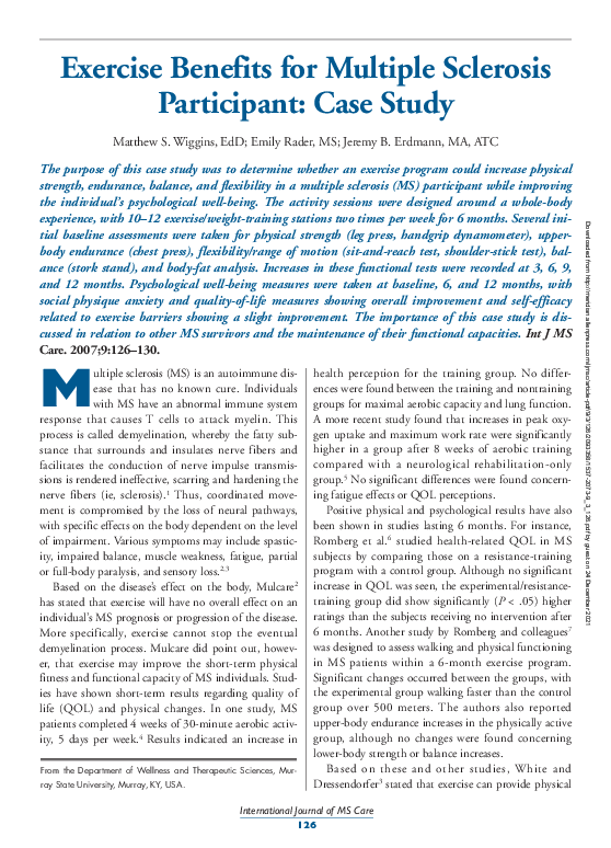 (PDF) Exercise Benefits for Multiple Sclerosis Participant: Case Study