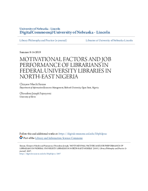 (PDF) Motivational factors and job performance of librarians in Federal ...