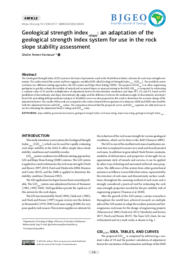 (PDF) Geological strength index-slope: an adaptation of the geological strength index system for ...