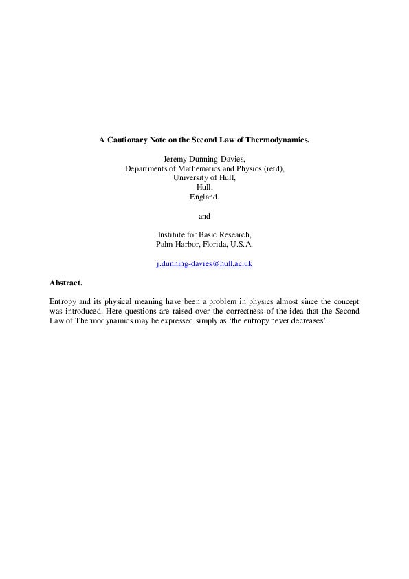 (PDF) A Cautionary Note on the Second Law of Thermodynamics