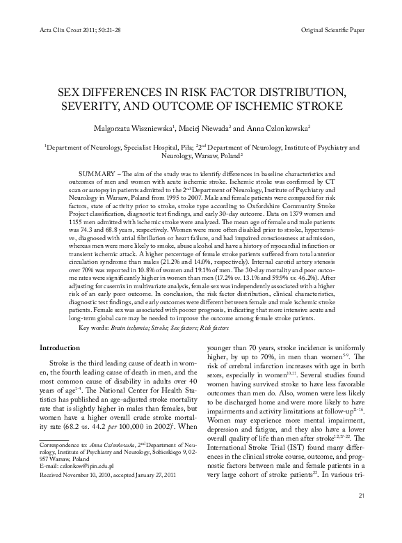 Pdf Sex Differences In Risk Factor Distribution Severity And 0492