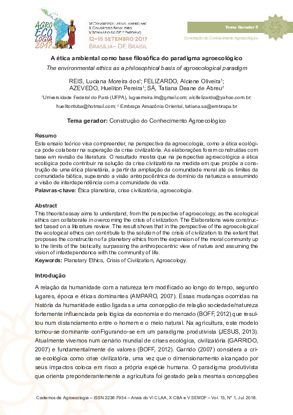 (PDF) A ética ambiental como base filosófica do paradigma agroecológico