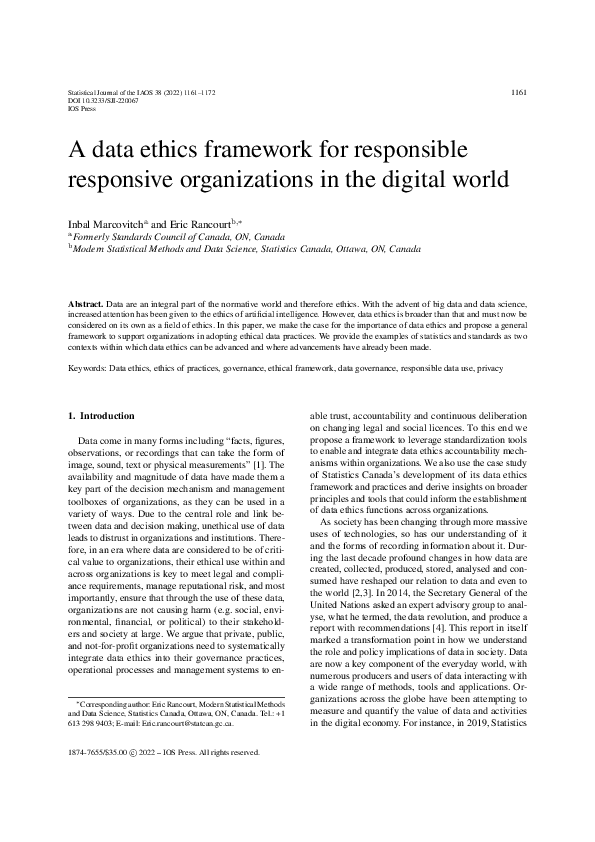 (PDF) A data ethics framework for responsible responsive organizations ...